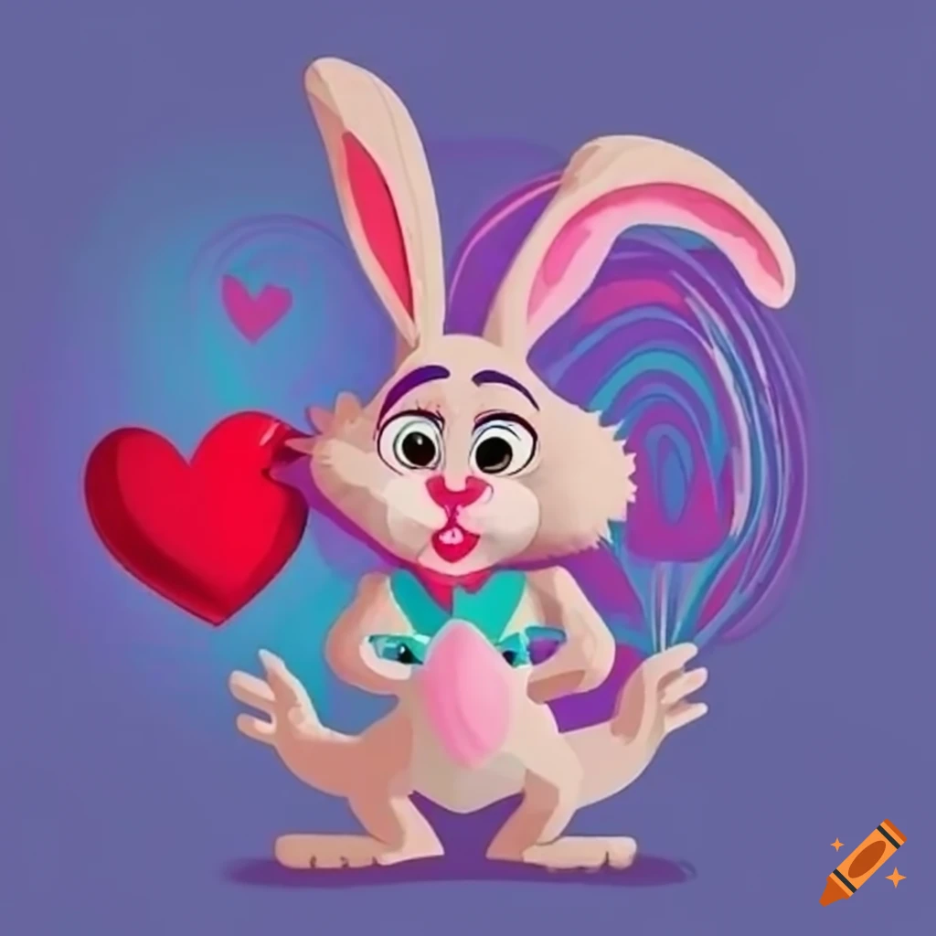 Colorful easter rabbit character design with heart markings in pixar ...