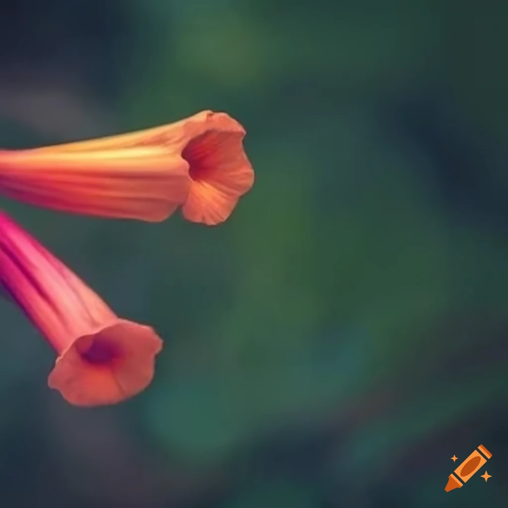 Geometric composition of trumpet flowers in a natural setting on Craiyon