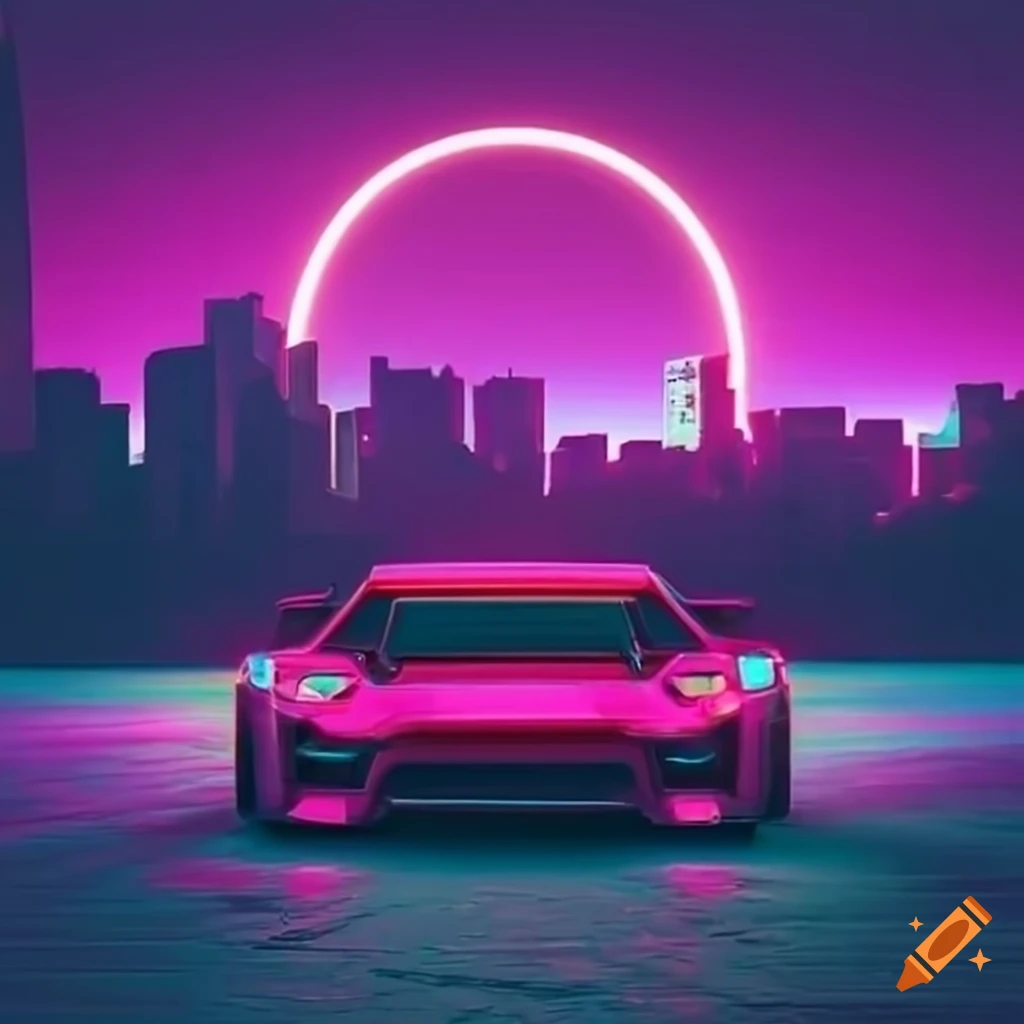 Outrun style car with pop up headlights on Craiyon