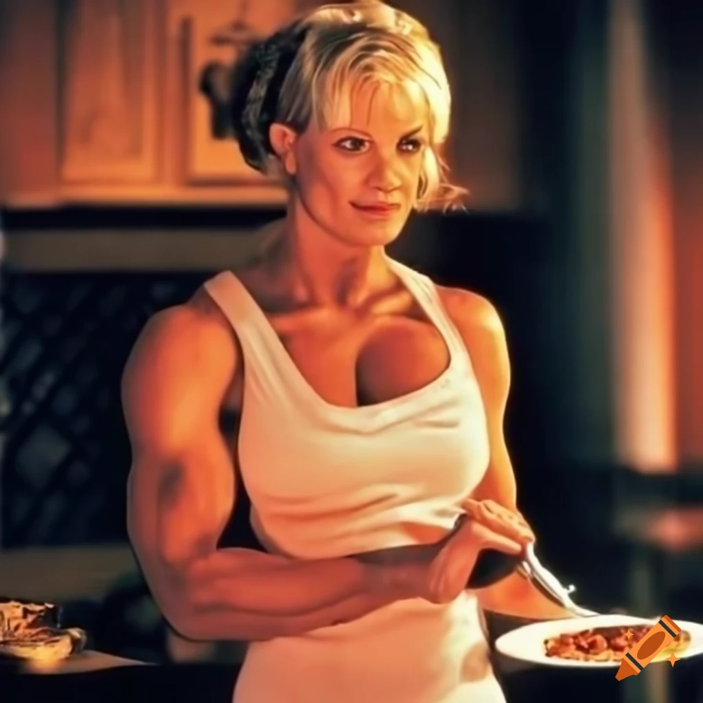 Promotional poster for the 1990s action movie "chef af" featuring actress amanda freitag on Craiyon