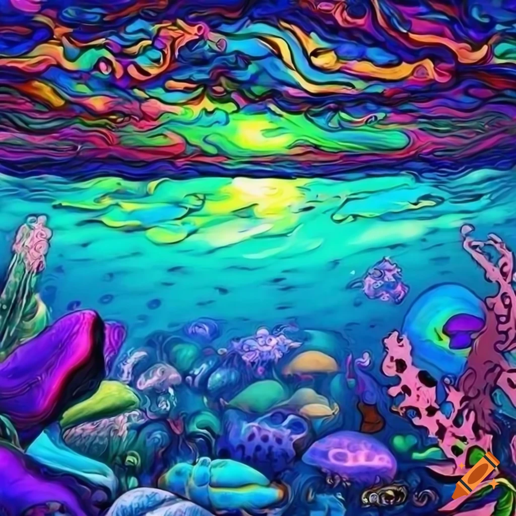 Psychedelic underwater ocean background on Craiyon