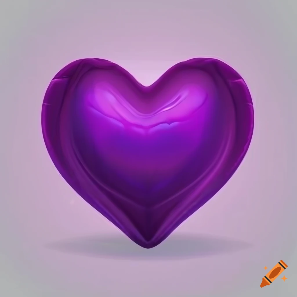 Purple 3d satin heart on white background with shimmering outline on ...
