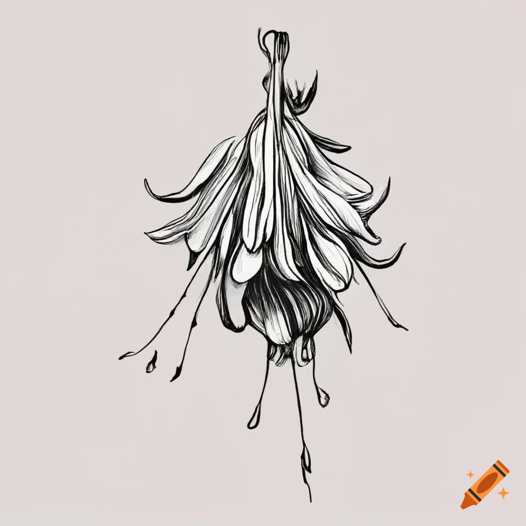 Modern botanical fuschia line drawing in black and white on Craiyon