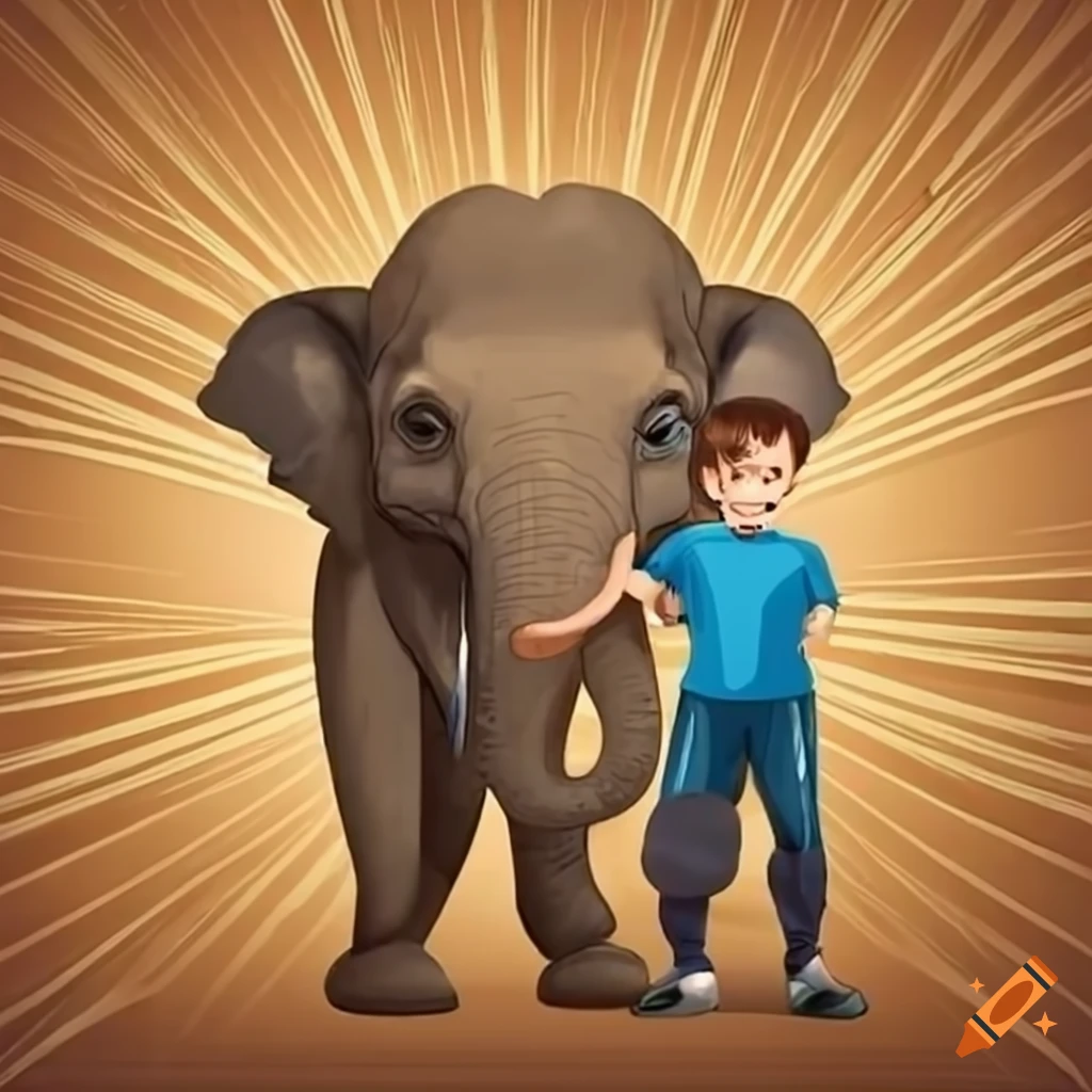 Man and boy holding hands looking at an elephant at the zoo on Craiyon