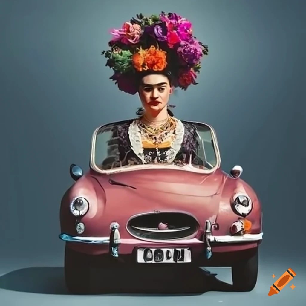 Frida kahlo driving a car in scotland on Craiyon