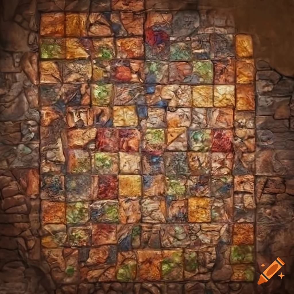 Conan Exiles style dungeon sand floor with colorful stone mosaic of ...