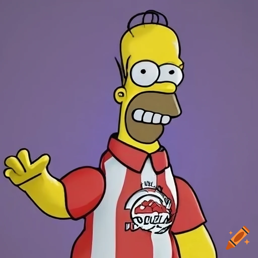 Satirical image of homer simpson wearing a southampton fc shirt on Craiyon