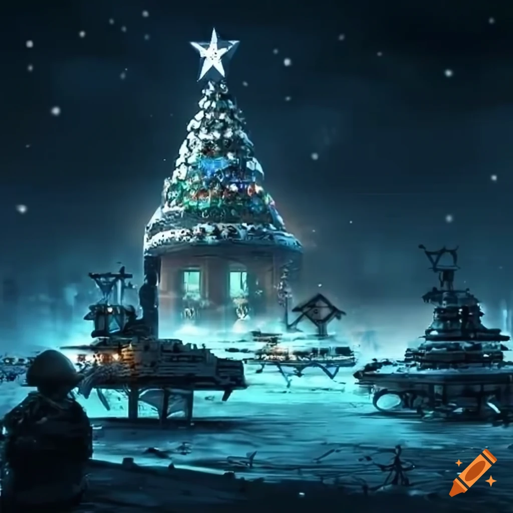 Futuristic christmas military base on Craiyon