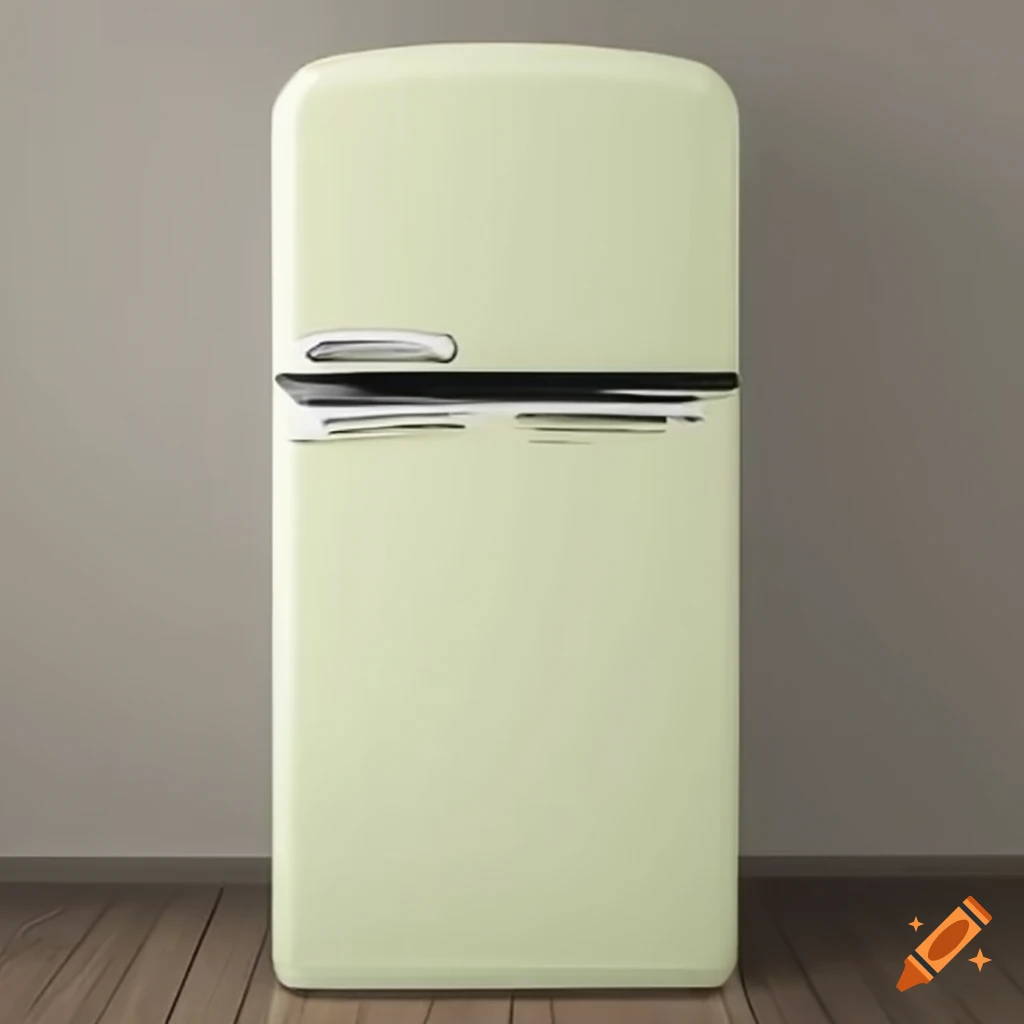 Retro vintage cream-colored closed refrigerator in classic cartoon ...