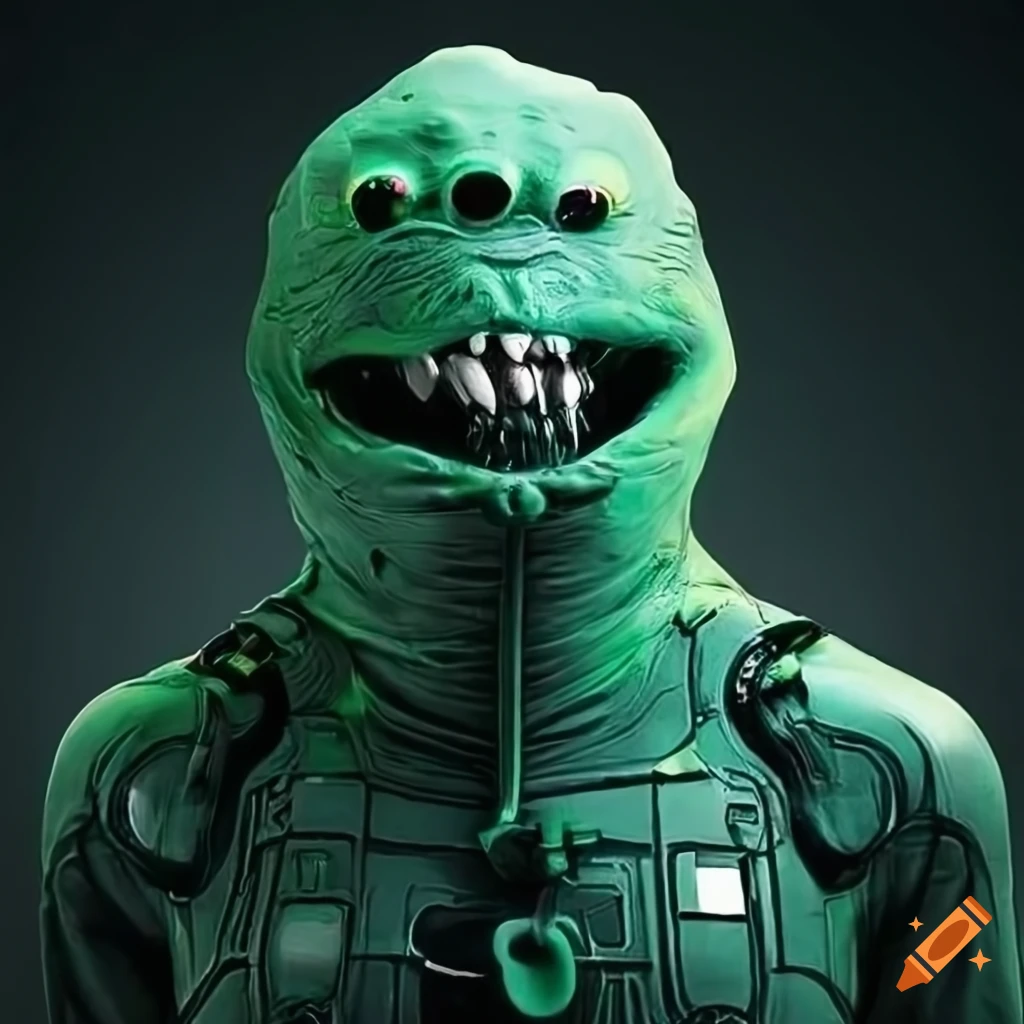 Slimy humanoid monster in futuristic jumpsuit on Craiyon
