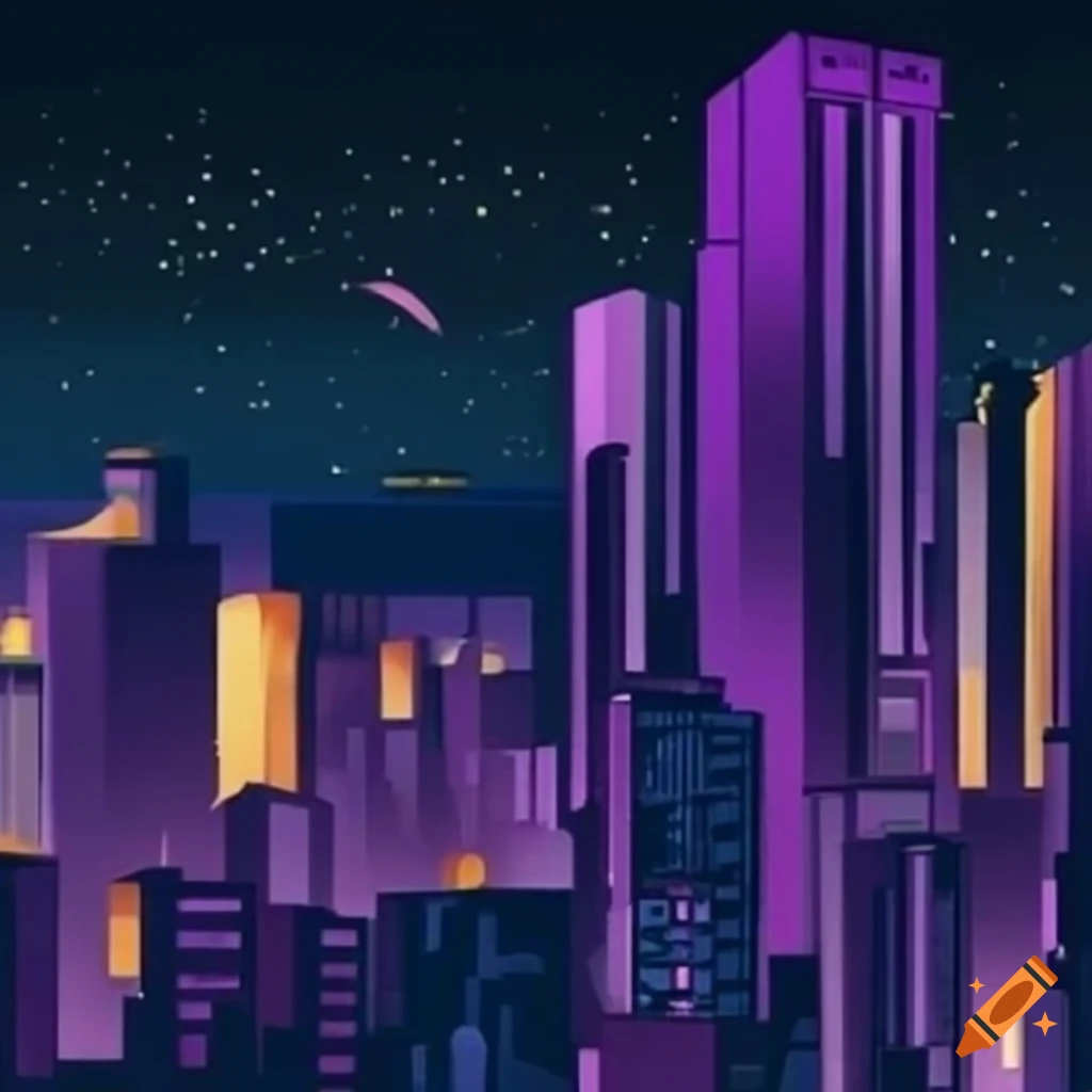 Cyberpunk-inspired metropolis overlooking a lake at night in Bruce Timm ...