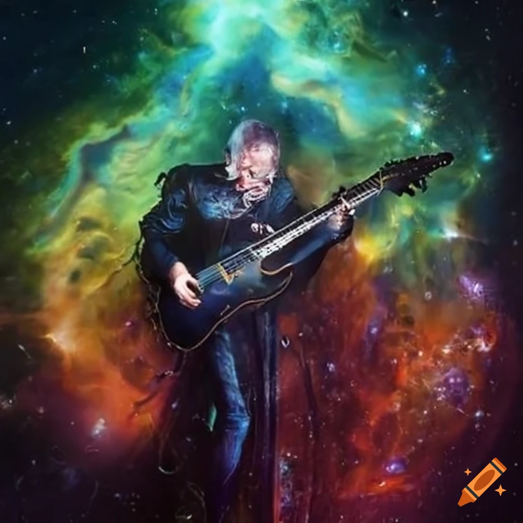 Galactic guitarist playing space music on Craiyon