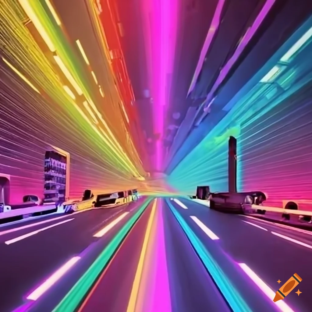 80s rainbow-colored technological road on Craiyon