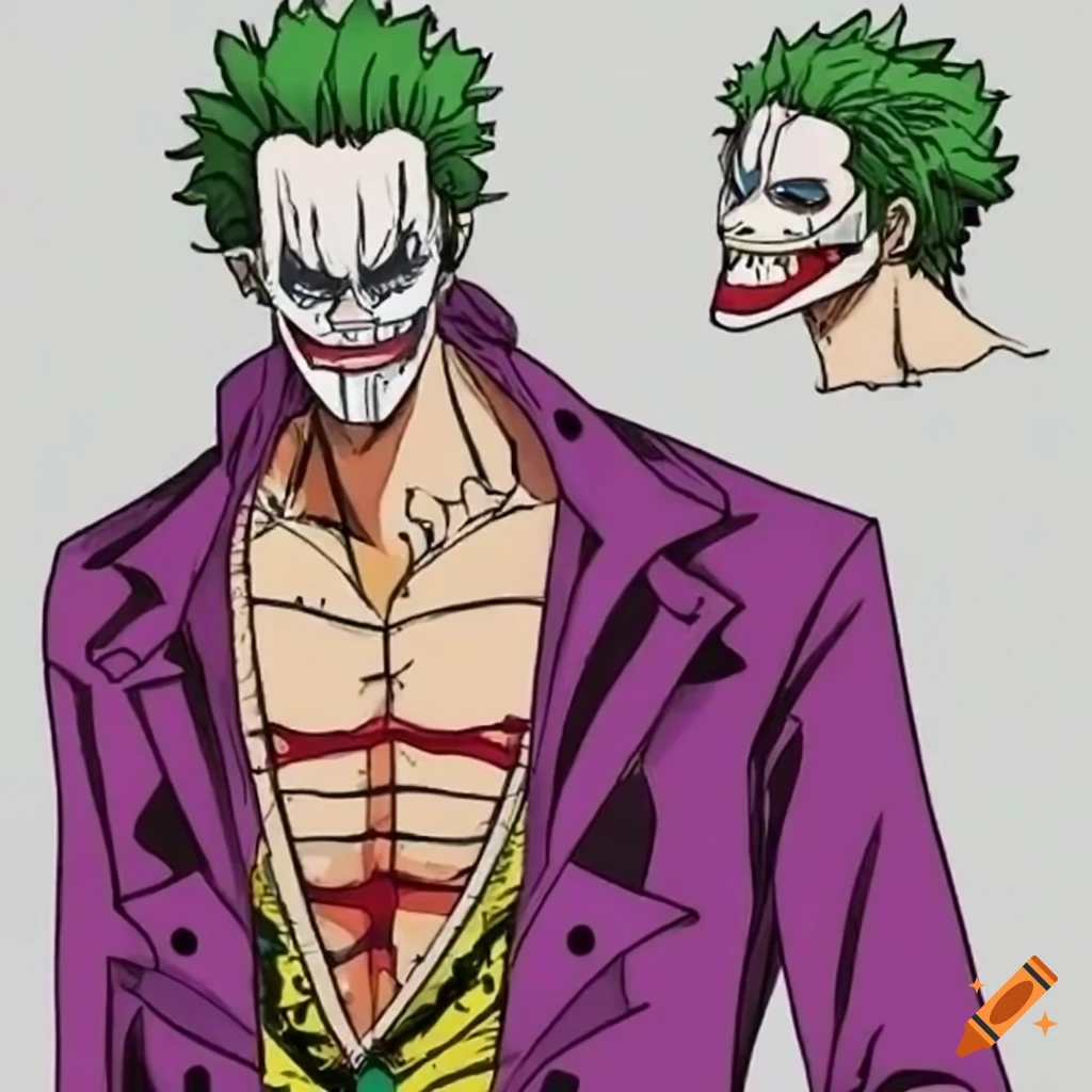 A handsome joker in the art style of one piece on Craiyon
