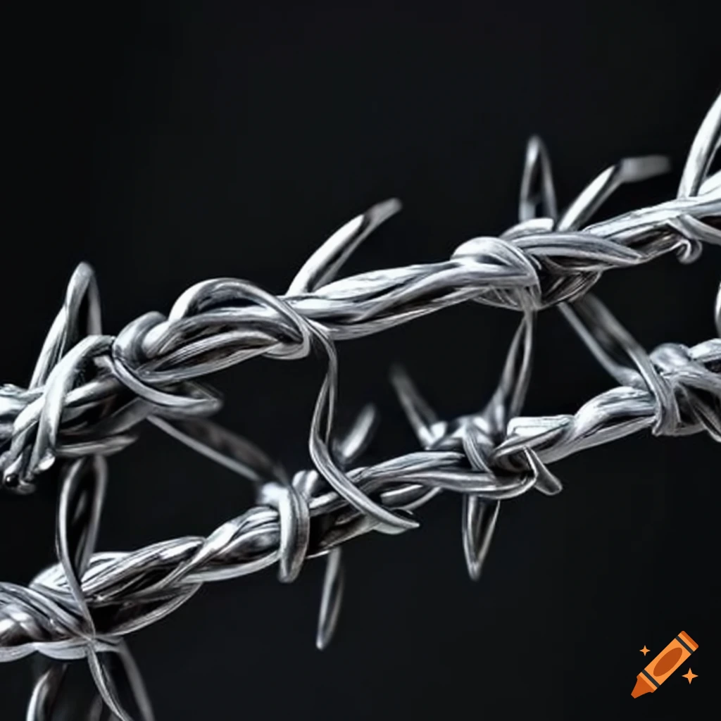 Shiny metallic chrome barbed wire on Craiyon