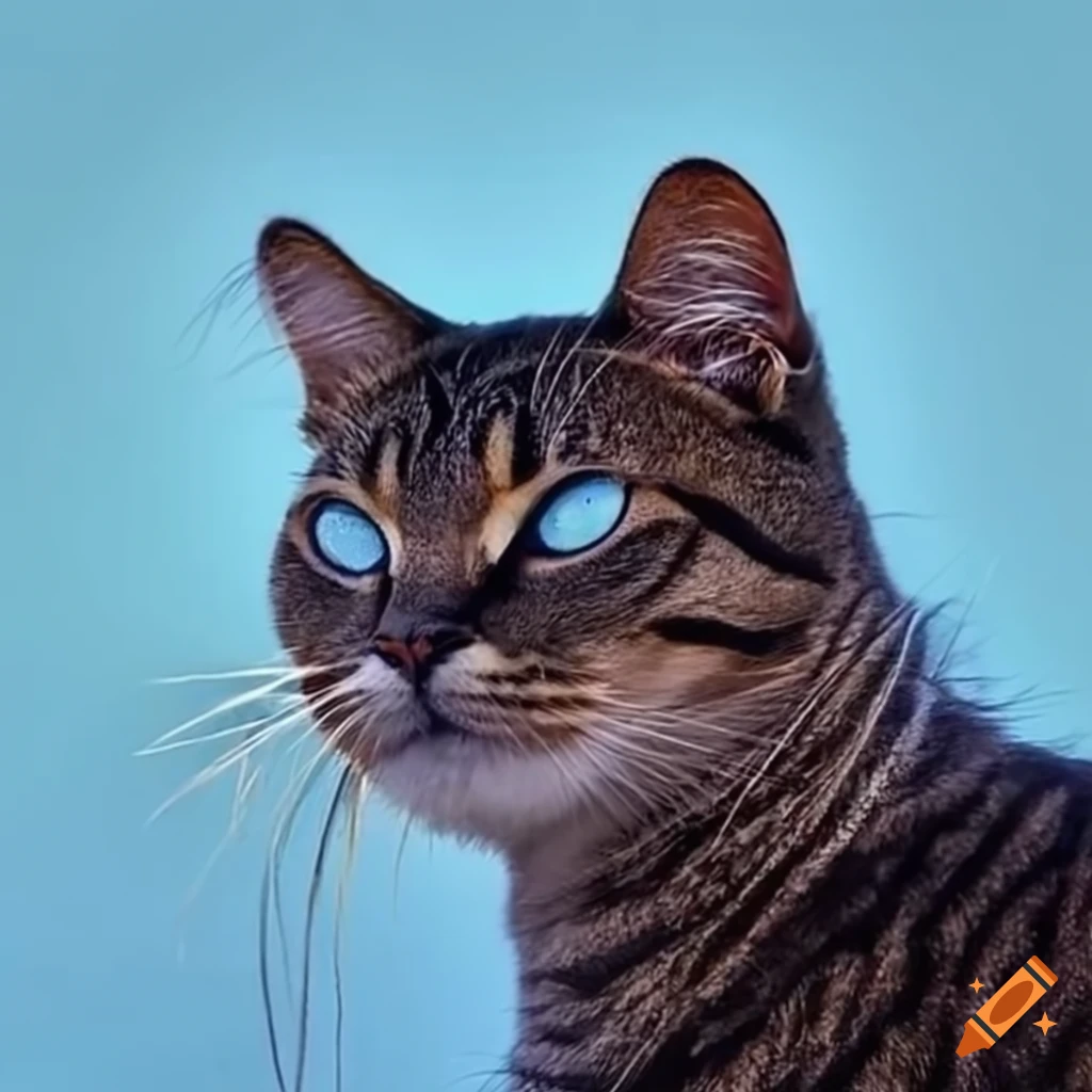 Chat rose avec des yeux bleus, palmiers, mer et vagues on Craiyon