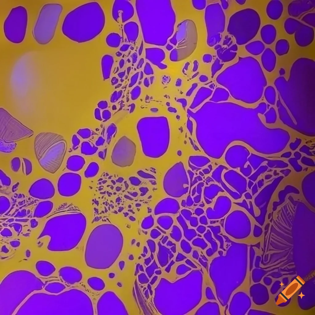 Abstract artwork in purple and gold inspired by 60s lithography style ...