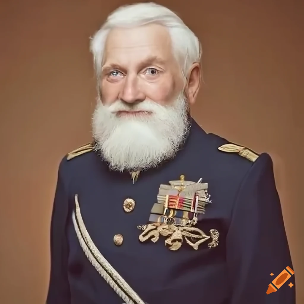 Smiling man with white hair in Union brigadier general uniform on Craiyon