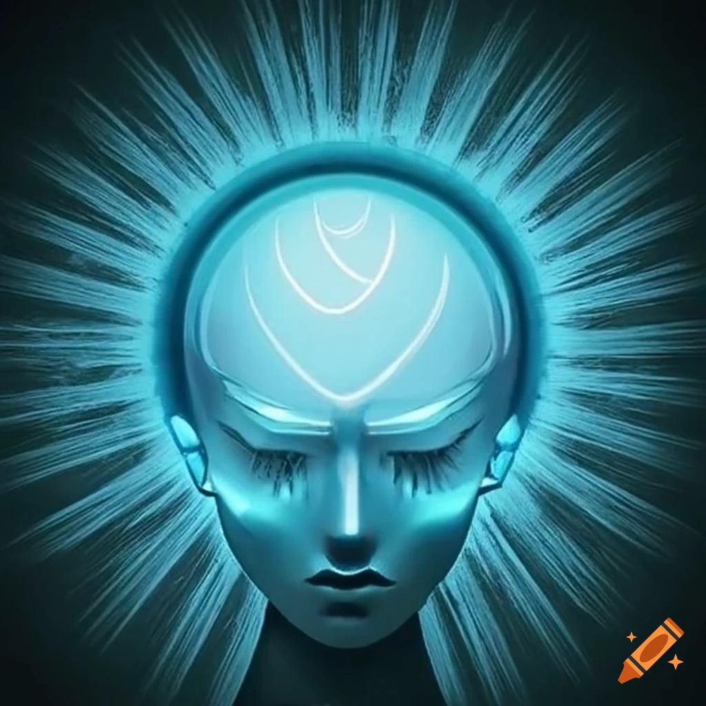 Wisdom head with shining circle on the forehead on Craiyon