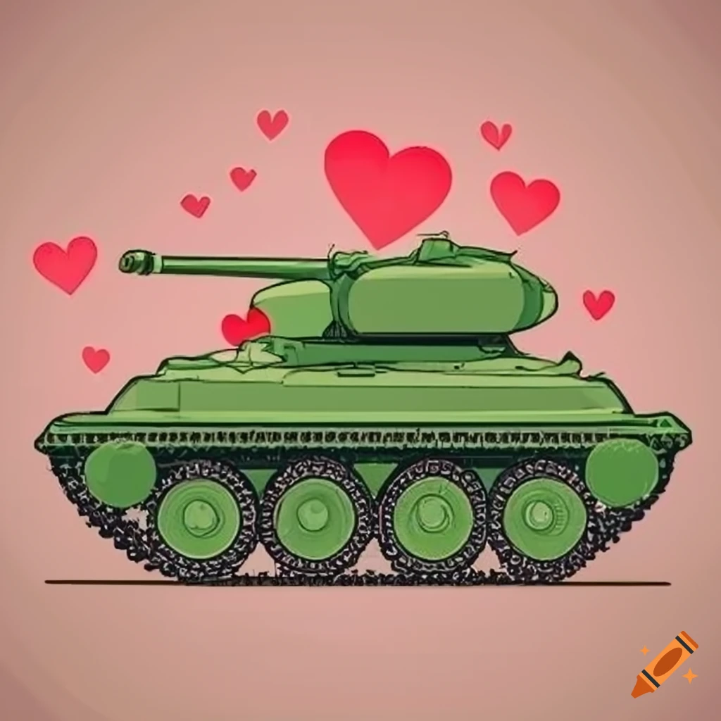 Battle tanks decorated with hearts on white background on Craiyon