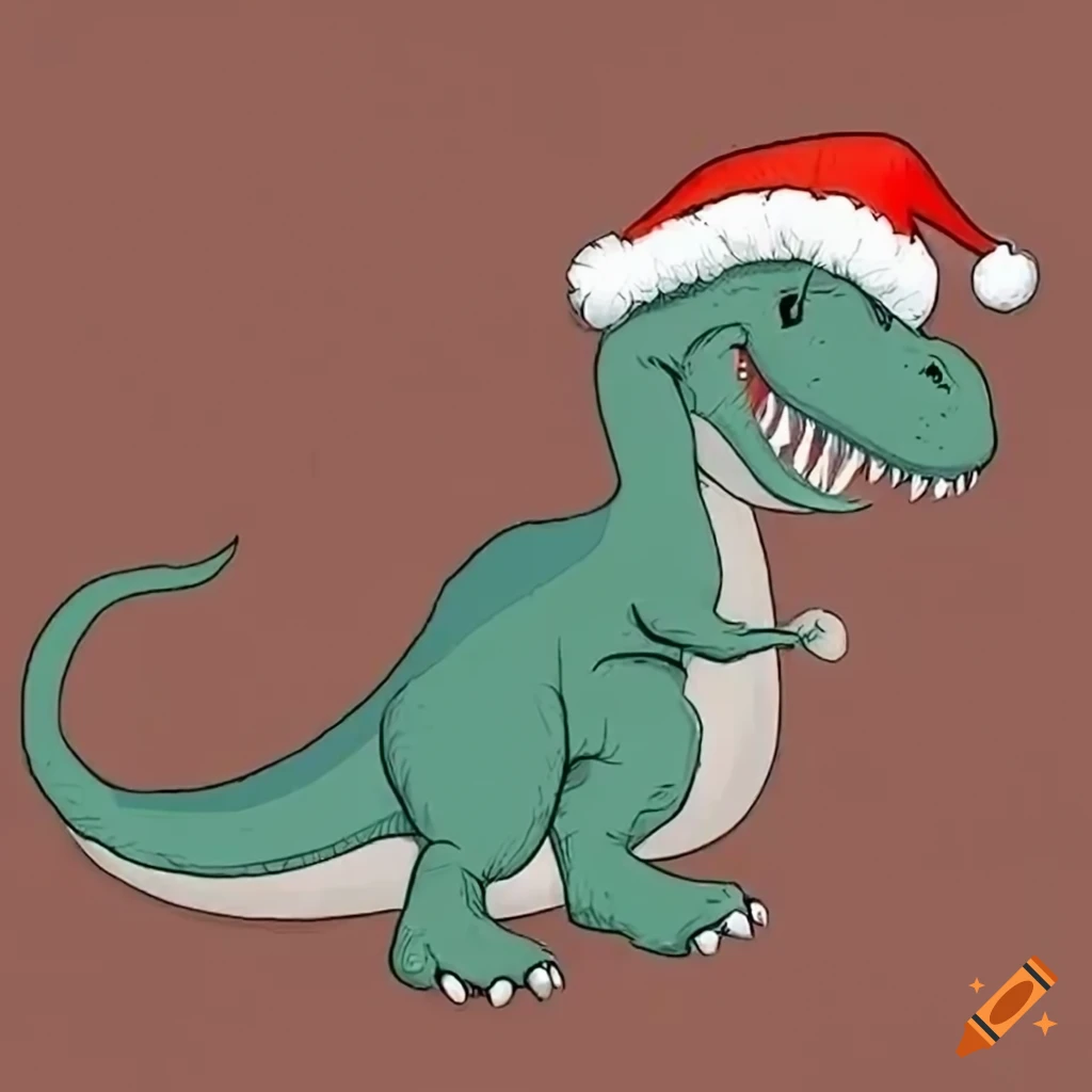 Fun cartoon of a christmas t-rex on Craiyon