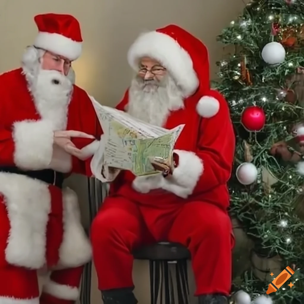 Lost santa studying a map and asking for directions on Craiyon