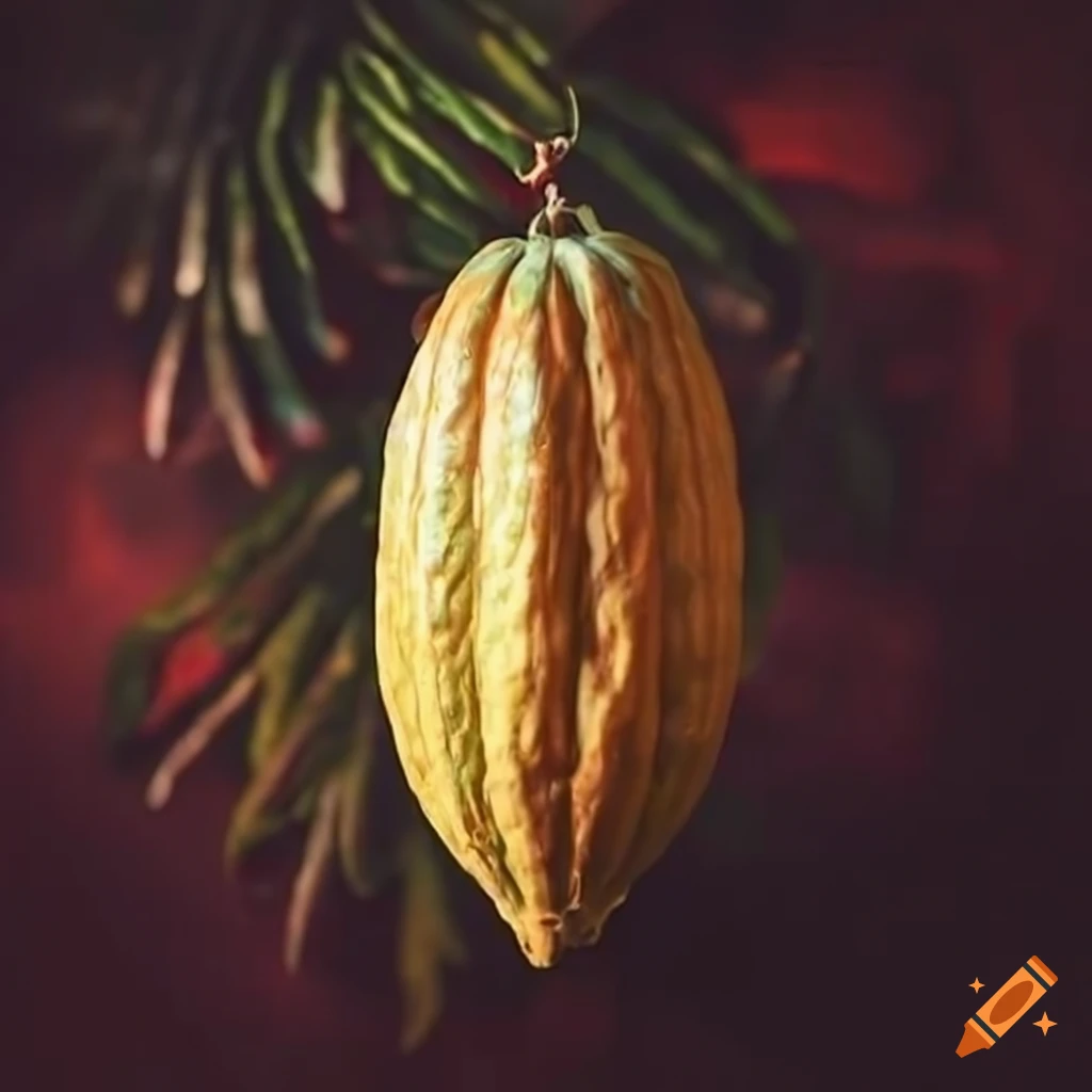 Madagascar cacao pods in a rainforest with christmas decorations on Craiyon