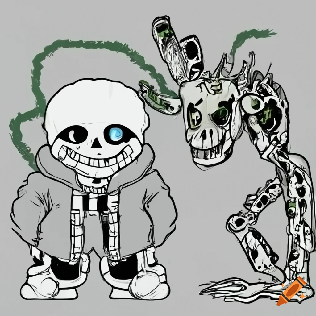 Artwork of sans from undertale against springtrap on Craiyon