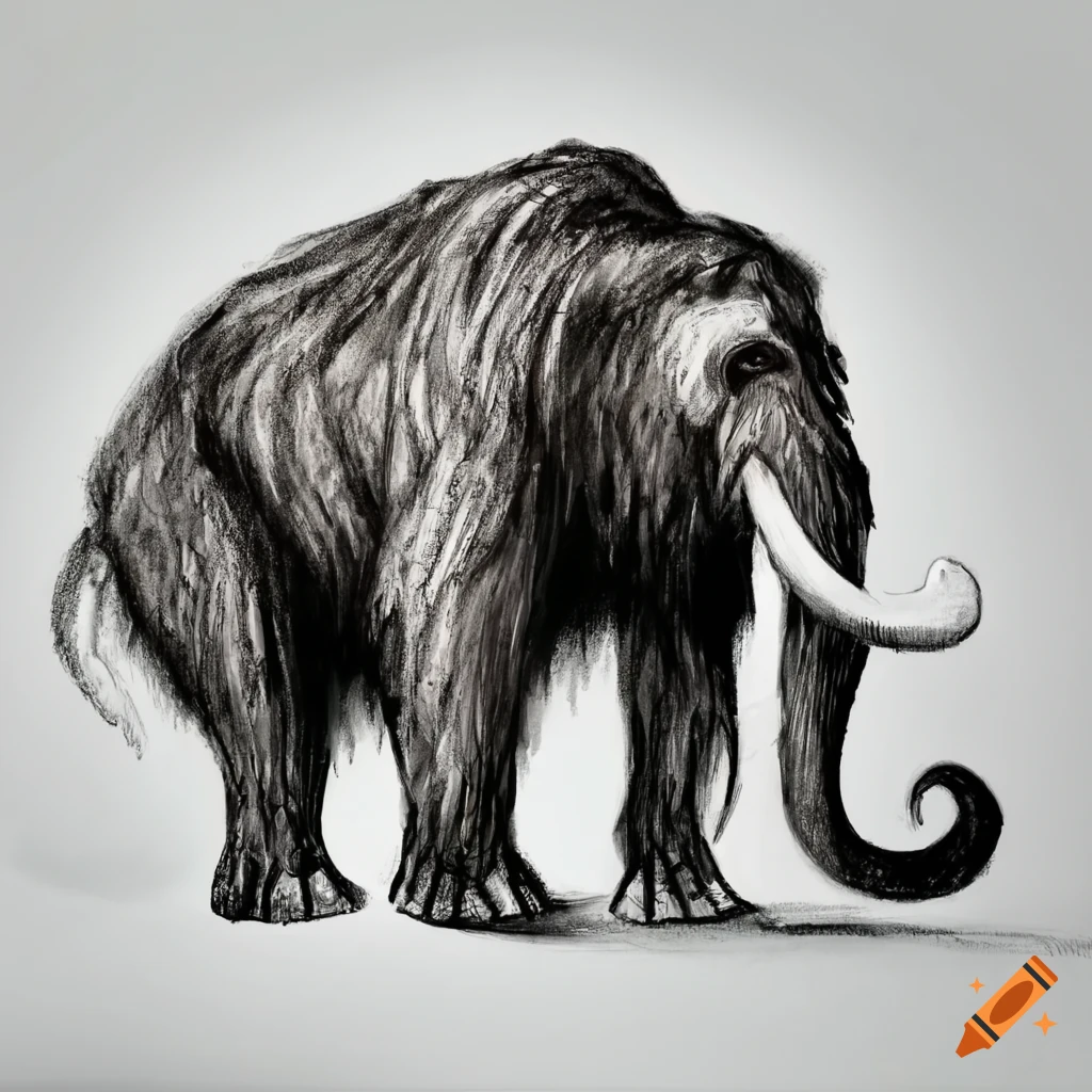 Prehistoric mammoth drawing in charcoal on white paper on Craiyon