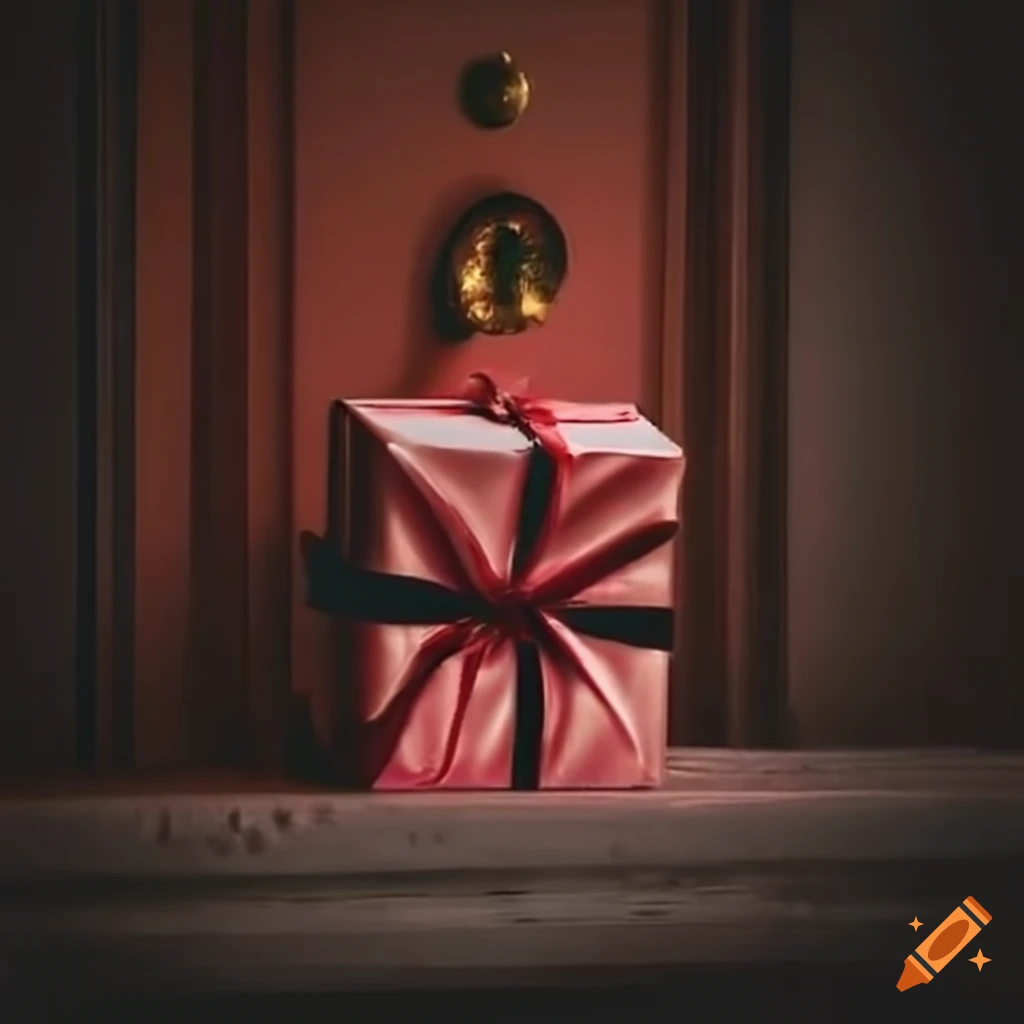 Mysterious christmas present at the door in daylight on Craiyon