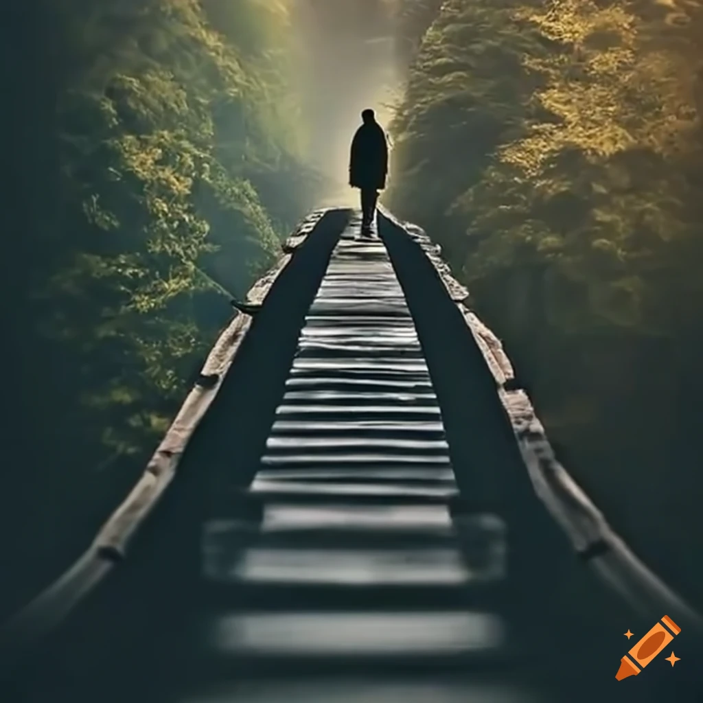 Person crossing a bridge symbolizing transition to a new chapter on Craiyon