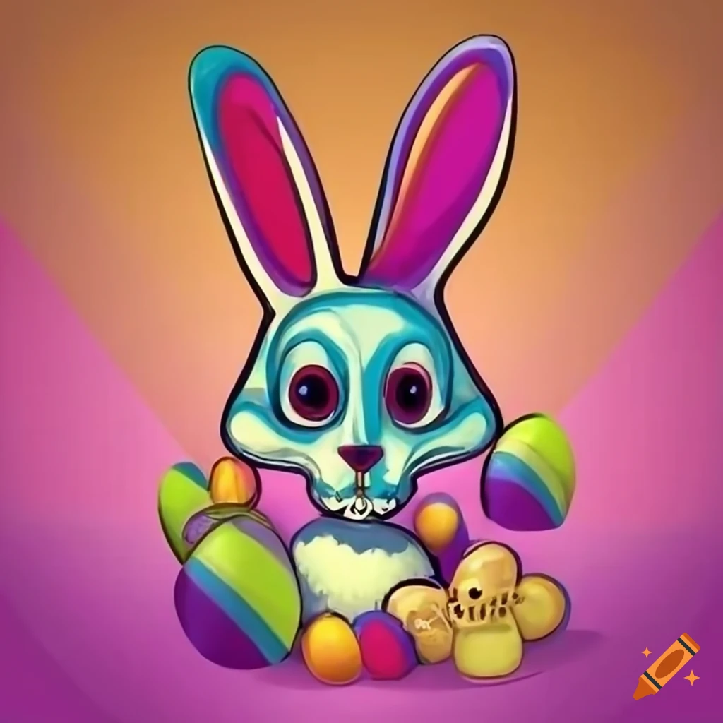 Colorful Easter rabbit character design with skull markings in Pixar ...