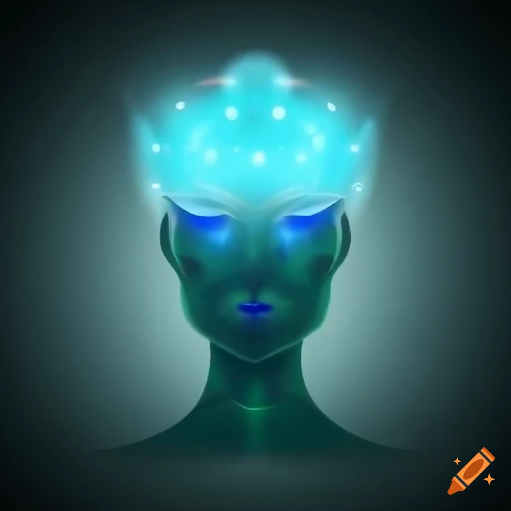 Wisdom head with shining circle on the forehead on Craiyon