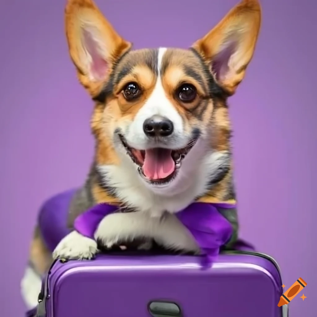 Corgi dog with a purple suitcase on Craiyon