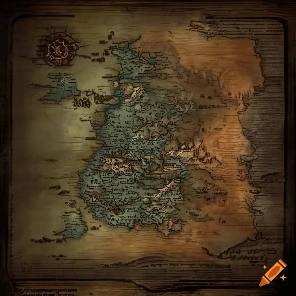 Ancient fantasy map illustration on Craiyon