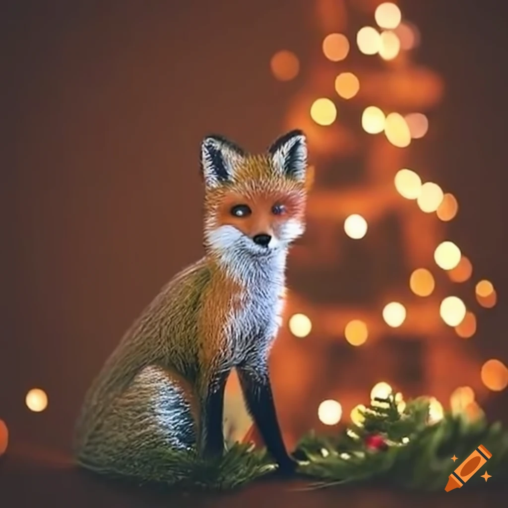 Small fox decorating christmas tree on Craiyon