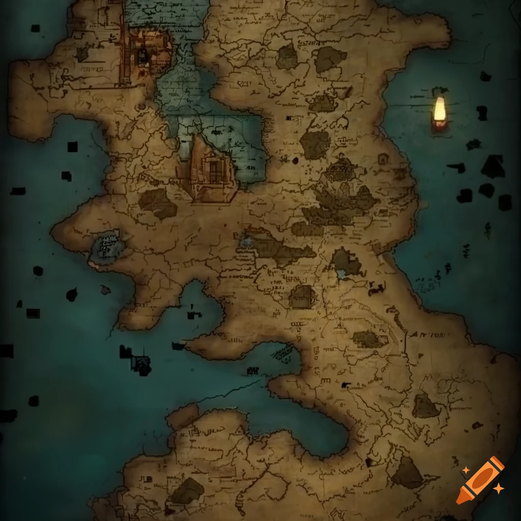 Fictional medieval continental map for rpg session on Craiyon