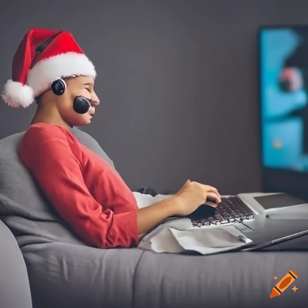 Call centre worker relaxing on sofa with laptop and watching Netflix on ...