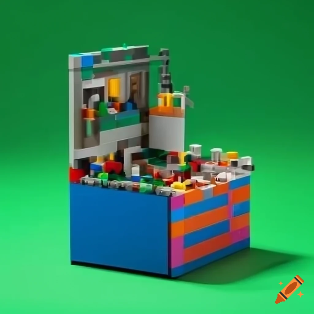 Modern lego box packaging with lego bioreactor image on Craiyon