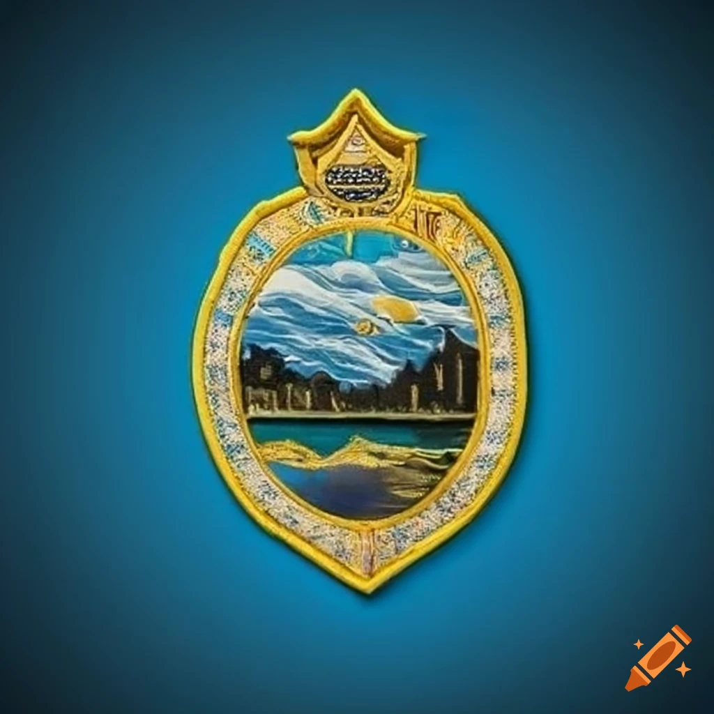 Local police logo patch with a waterfall and lake on Craiyon