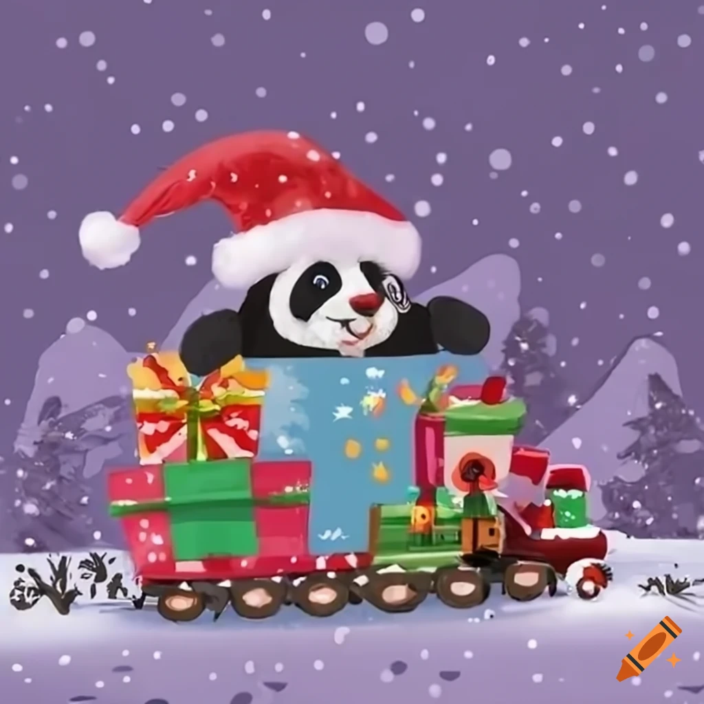 Festive scene with panda express takeout containers, miniature train ...