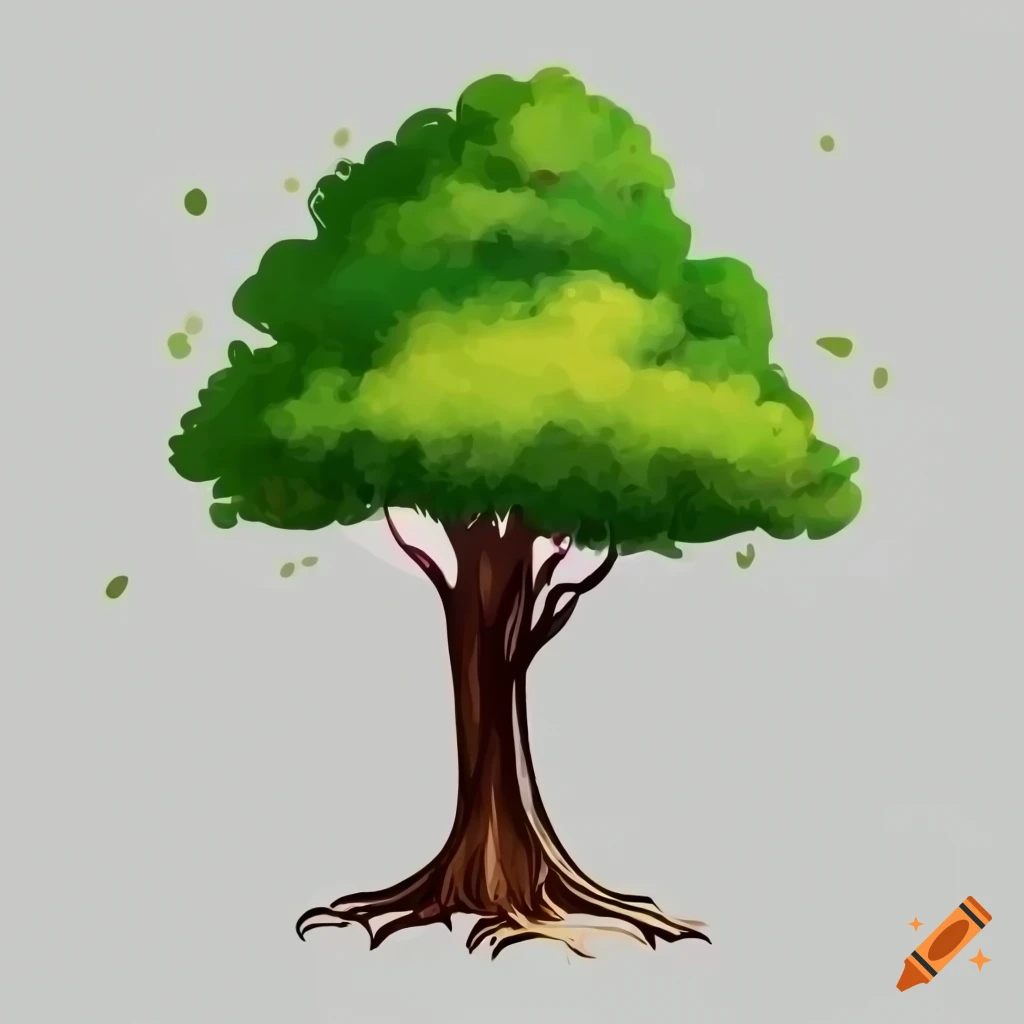 Side-view cartoon tree line art on Craiyon