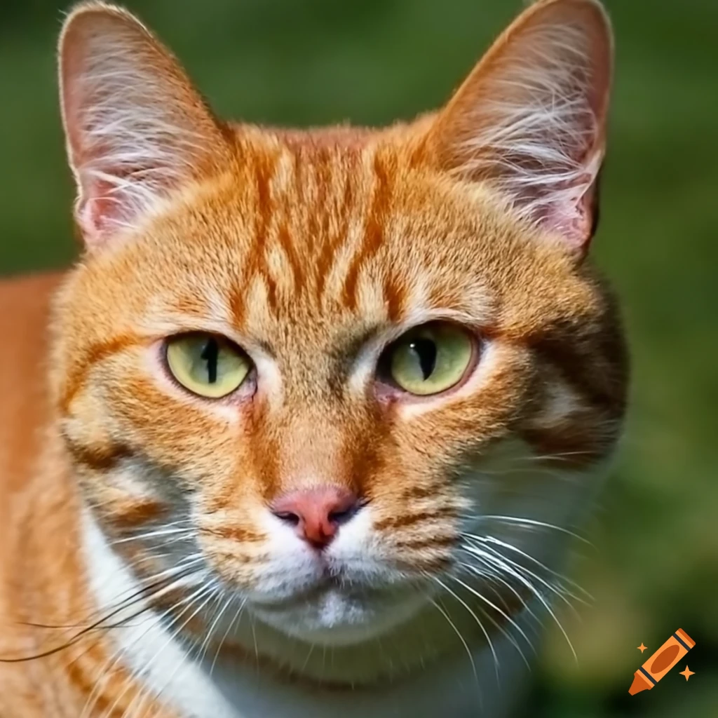 Close-up of an orange cat's face in sunset lighting on Craiyon