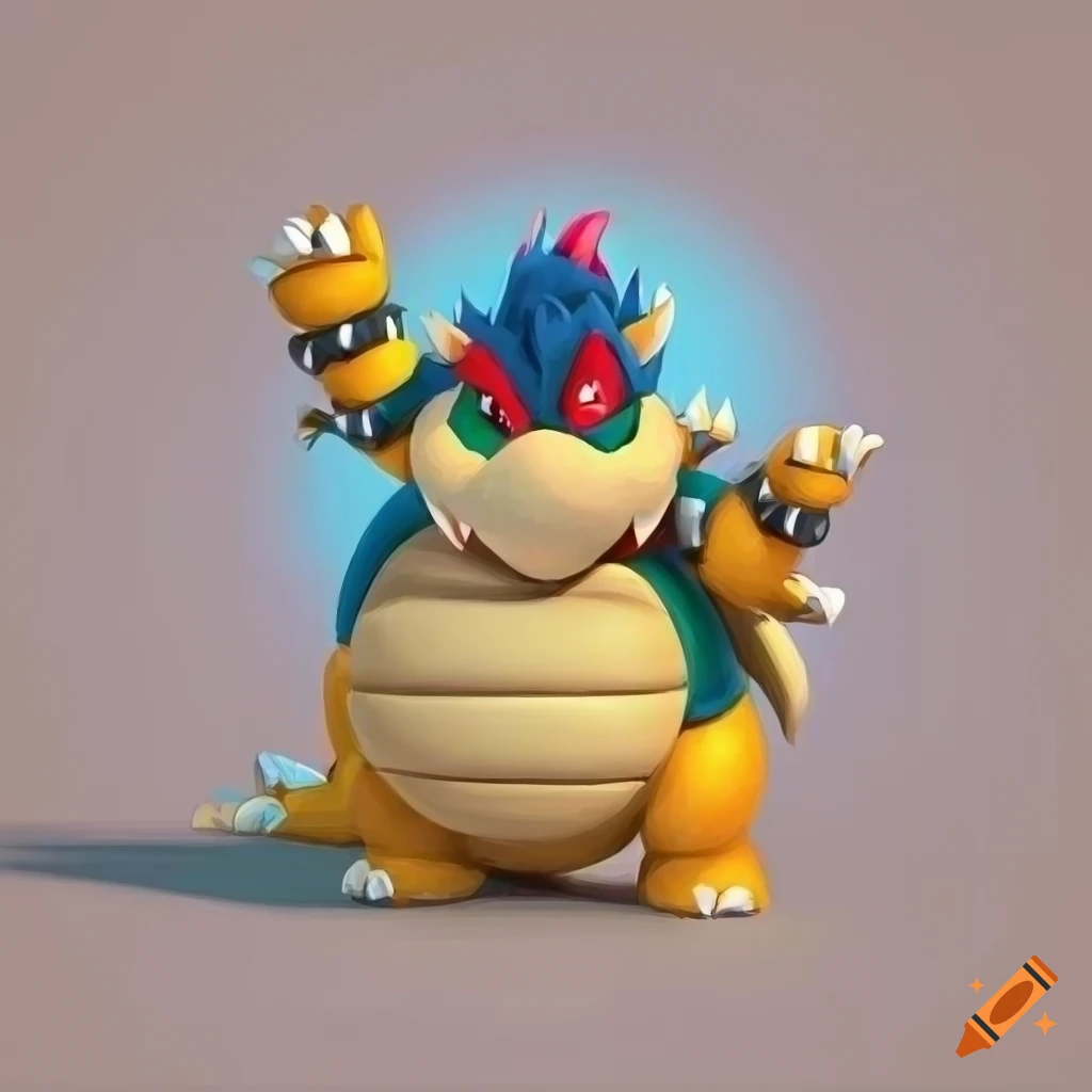 Illustration of bowser character with a large belly on Craiyon