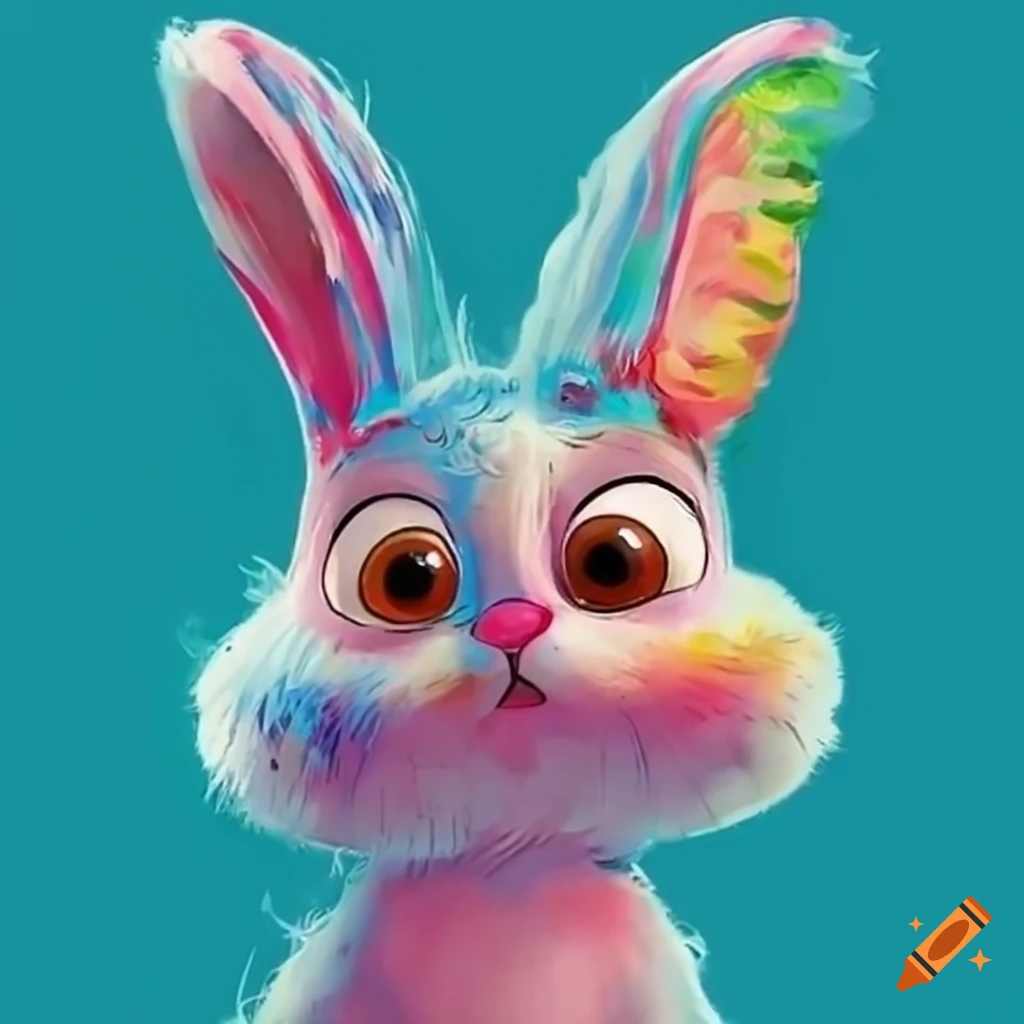 Colorful easter rabbit character in pixar disney style with rainbow ...