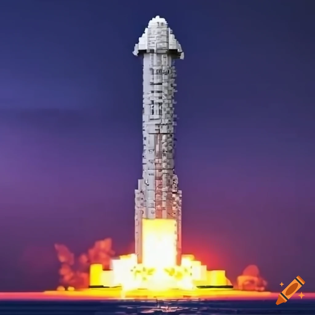 Spacex starship made of colorful lego bricks on Craiyon