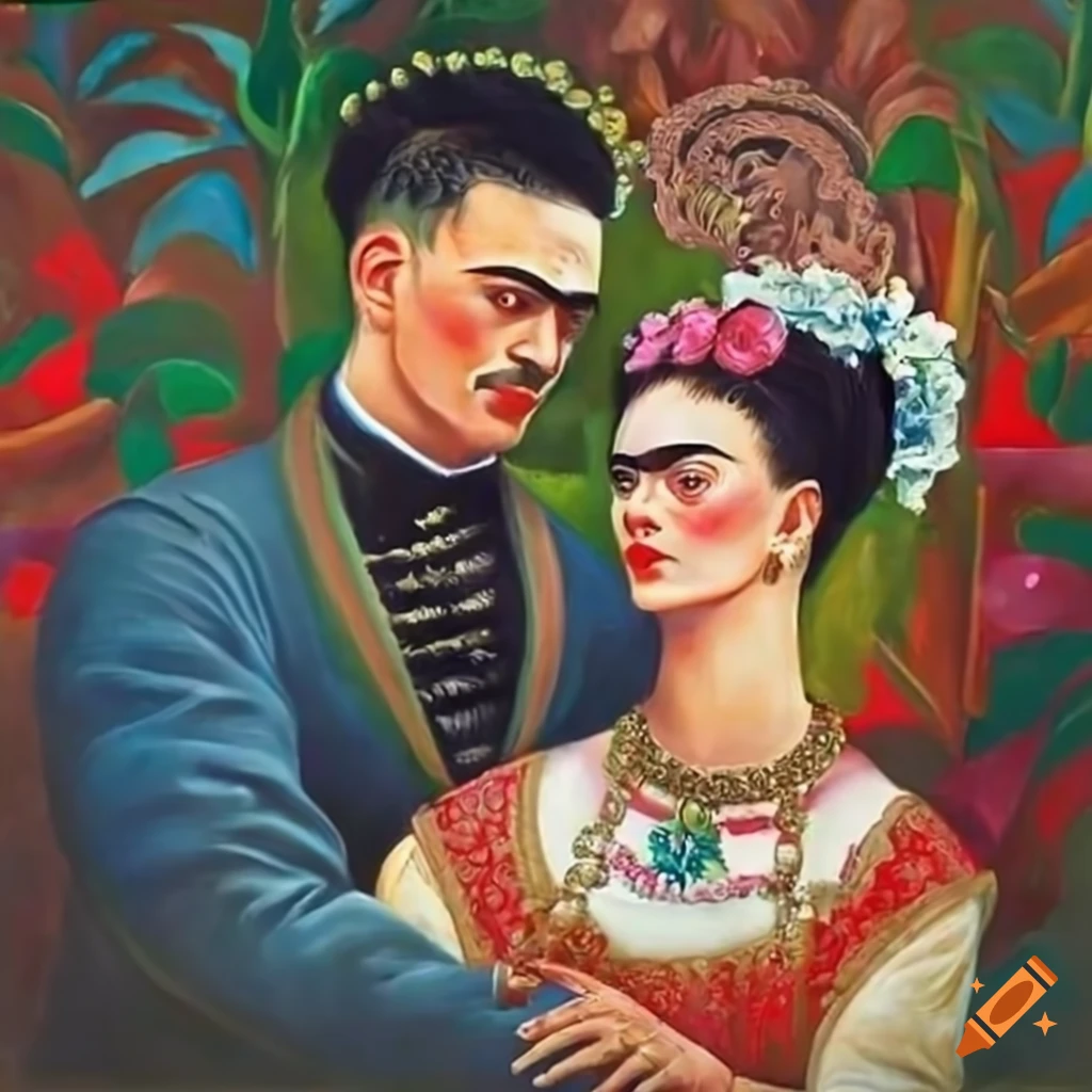 Frida kahlo painting of a couple exchanging vows in an opulent mansion ...