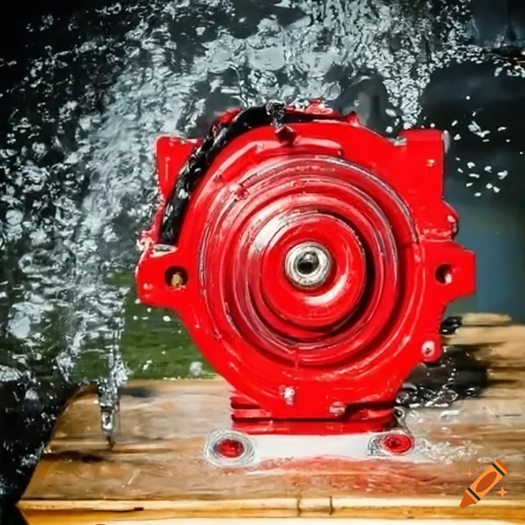 Red motor car on a table under water on Craiyon