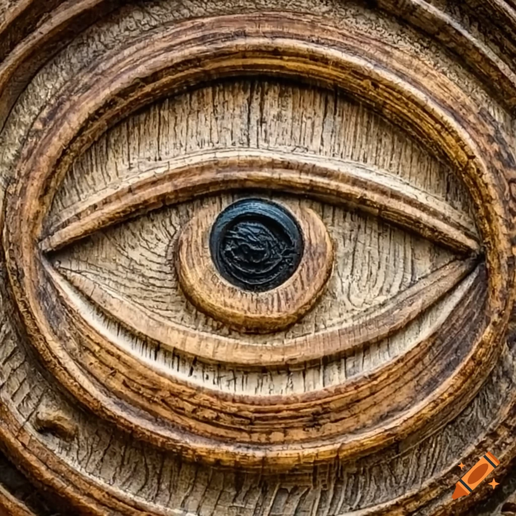 Wood carving of an eye on Craiyon