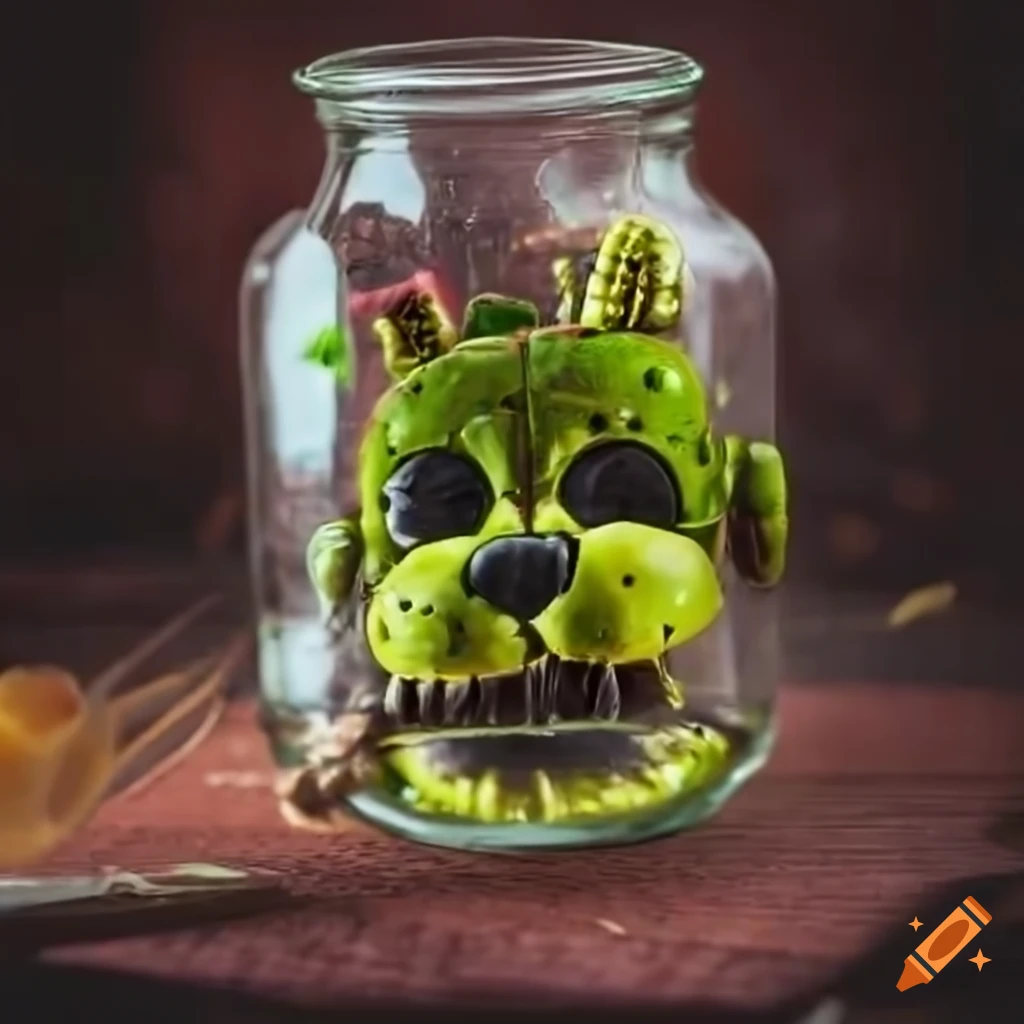 Springtrap stuck in a glass jar in high definition on Craiyon